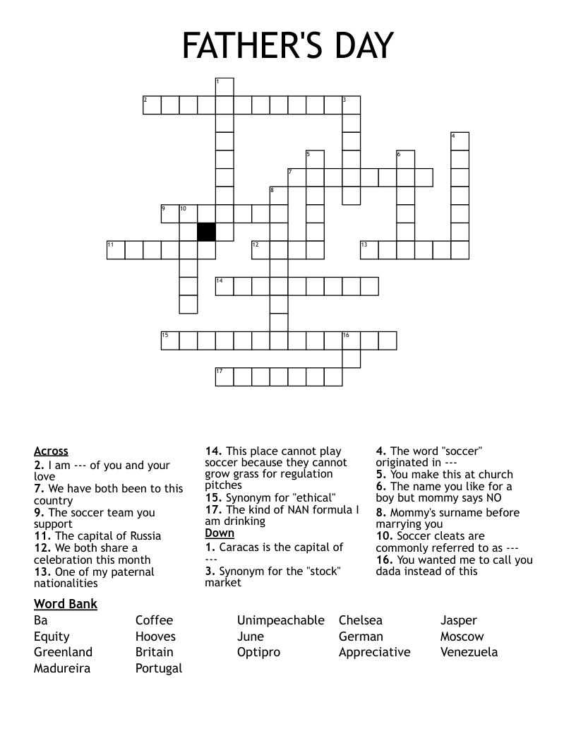 FATHER'S DAY Crossword - WordMint
