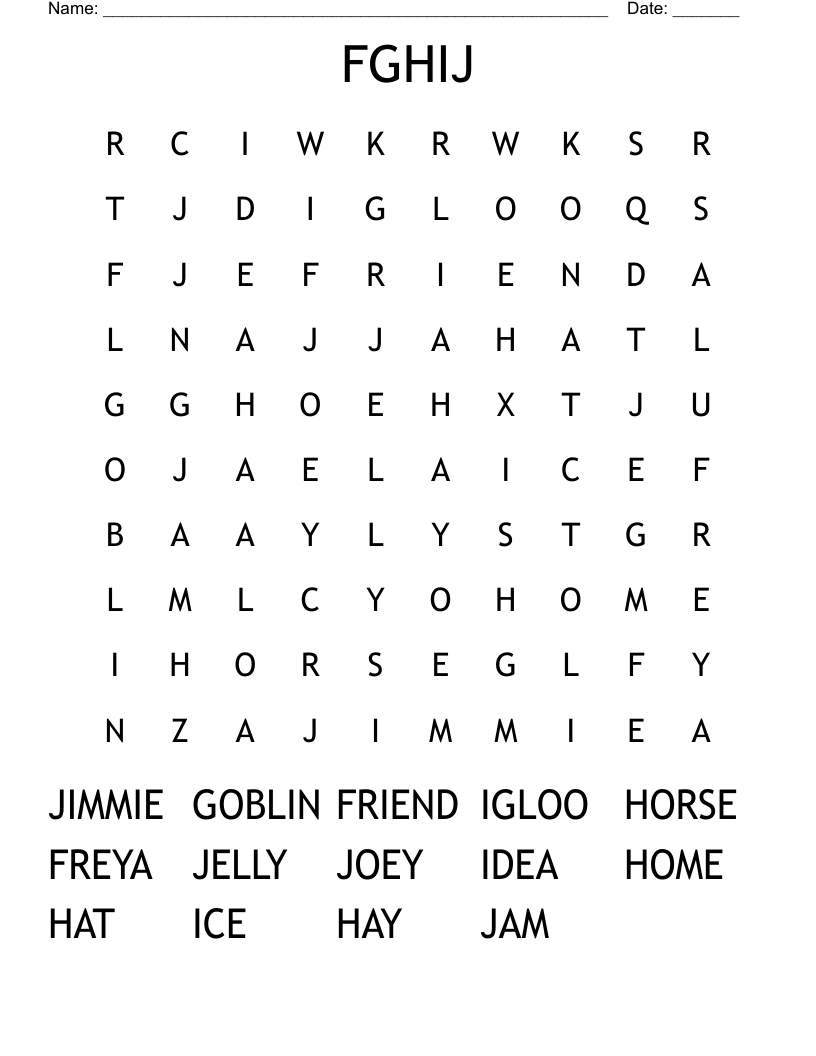 FGHIJ Word Search - WordMint