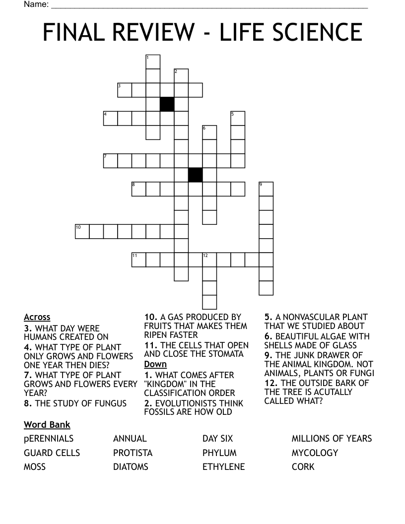 FINAL REVIEW - LIFE SCIENCE Crossword - WordMint