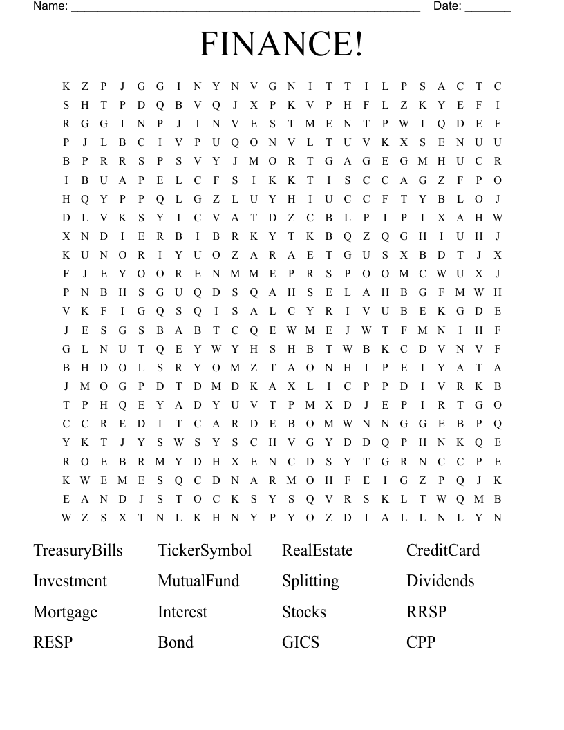 FINANCE Word Search WordMint