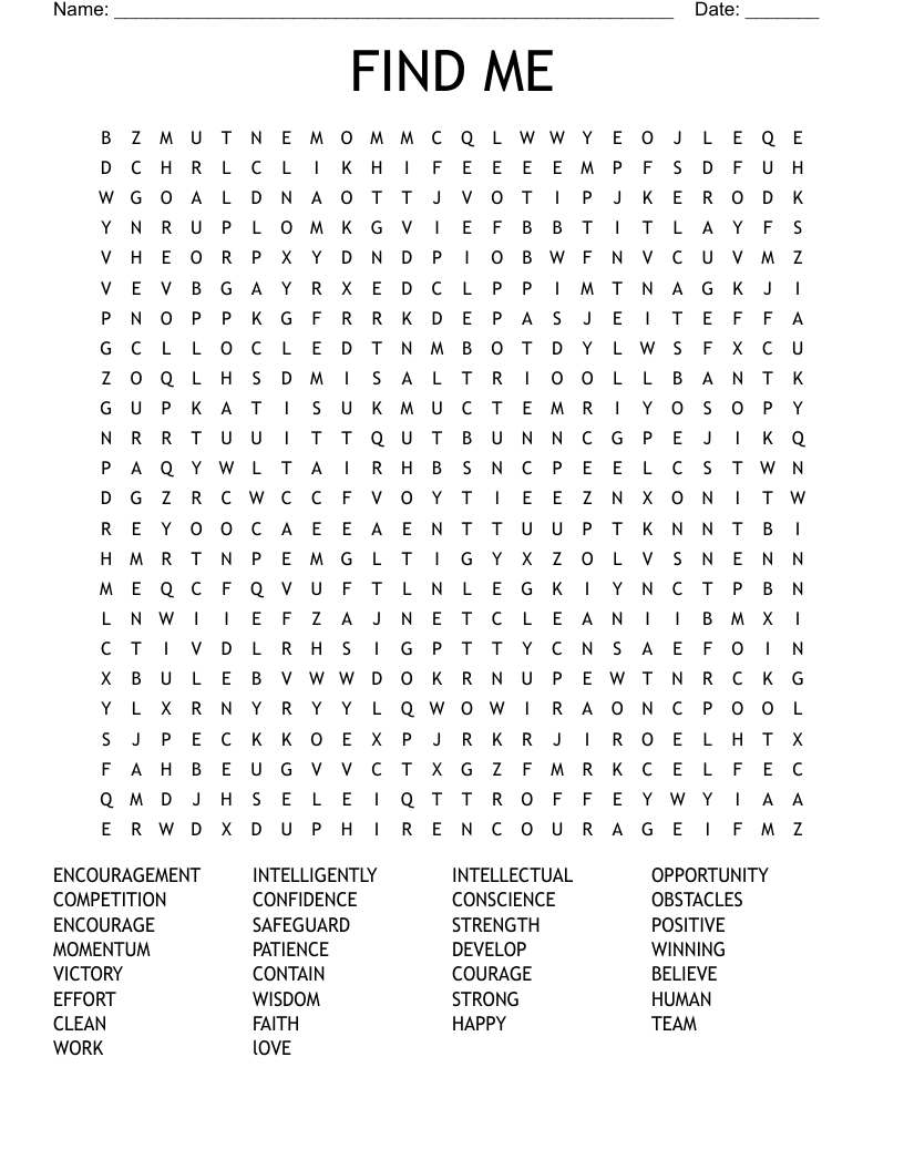 FIND ME Word Search - WordMint