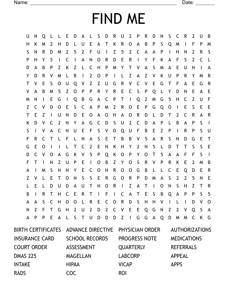 FIND ME Word Search - WordMint