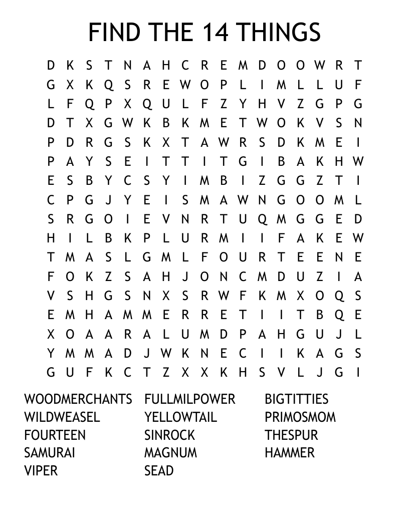 FIND THE 14 THINGS Word Search WordMint