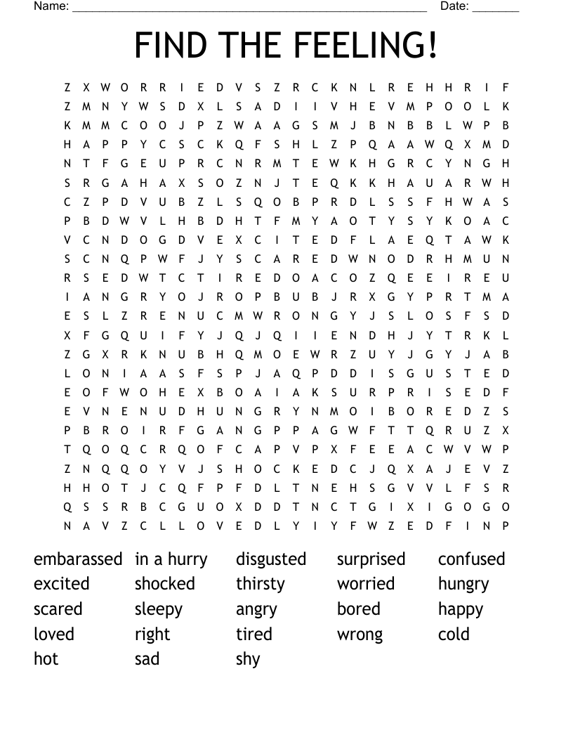 Feelings Word Search WordMint