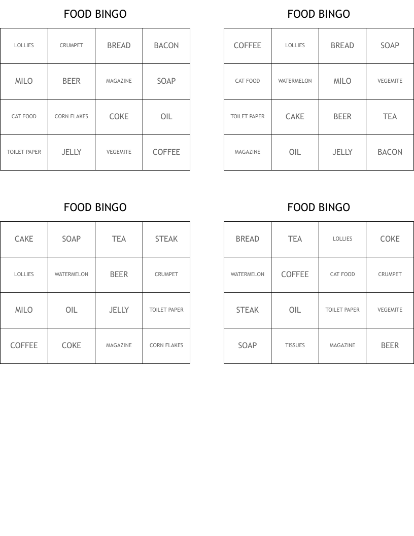 FOOD BINGO - WordMint
