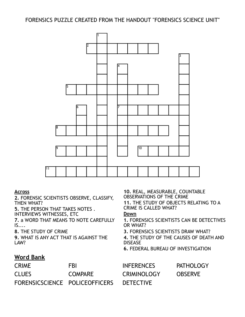 FORENSICS PUZZLE CREATED FROM THE HANDOUT "FORENSICS SCIENCE UNIT ...