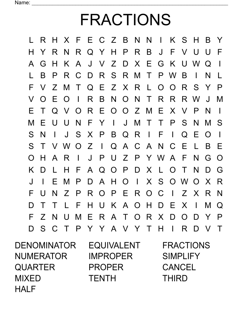 Fractions Word Search Puzzle Wordmint My XXX Hot Girl