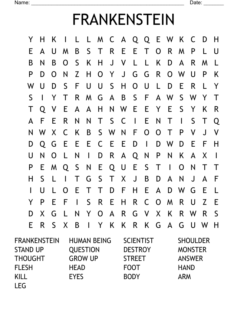 FRANKENSTEIN Word Search - WordMint