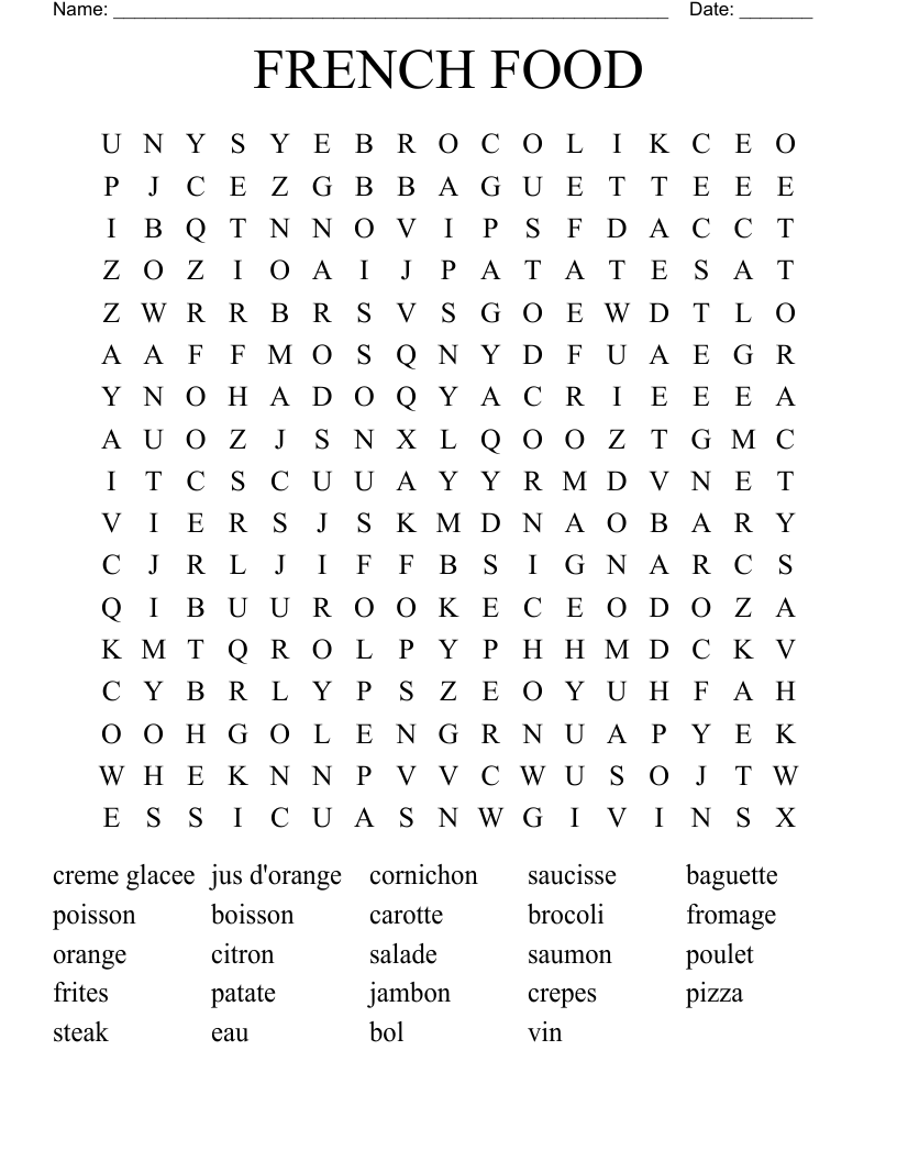 FRENCH FOOD Word Search WordMint