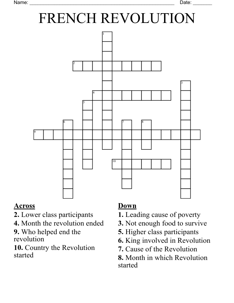 FRENCH REVOLUTION Crossword - WordMint