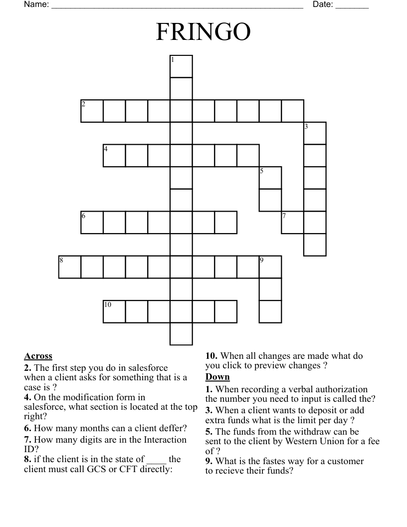 FRINGO Crossword - WordMint