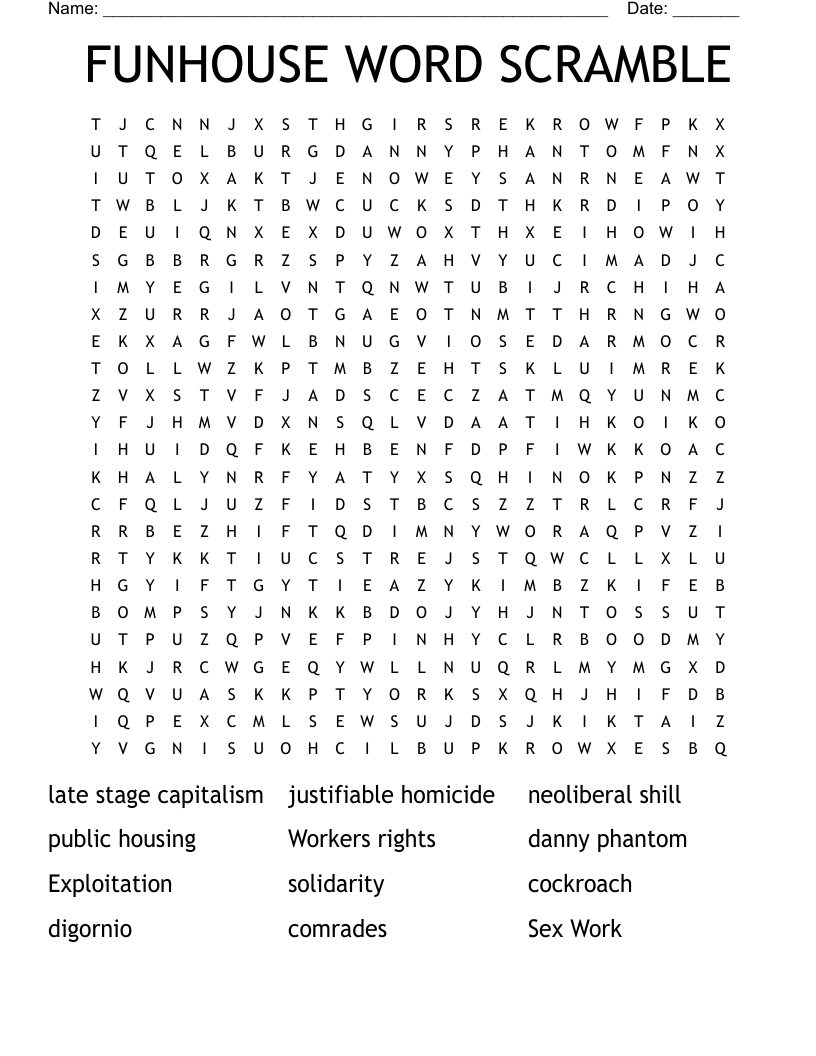 FUNHOUSE WORD SCRAMBLE Word Search - WordMint