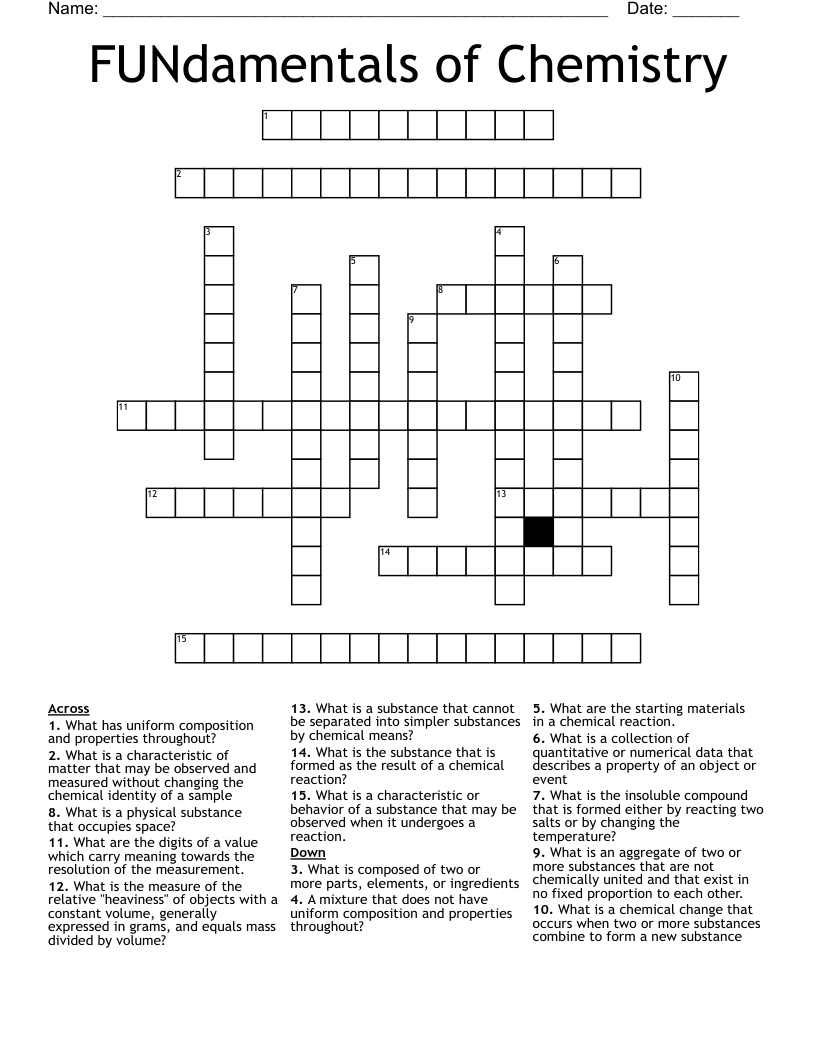 FUNdamentals of Chemistry Crossword - WordMint