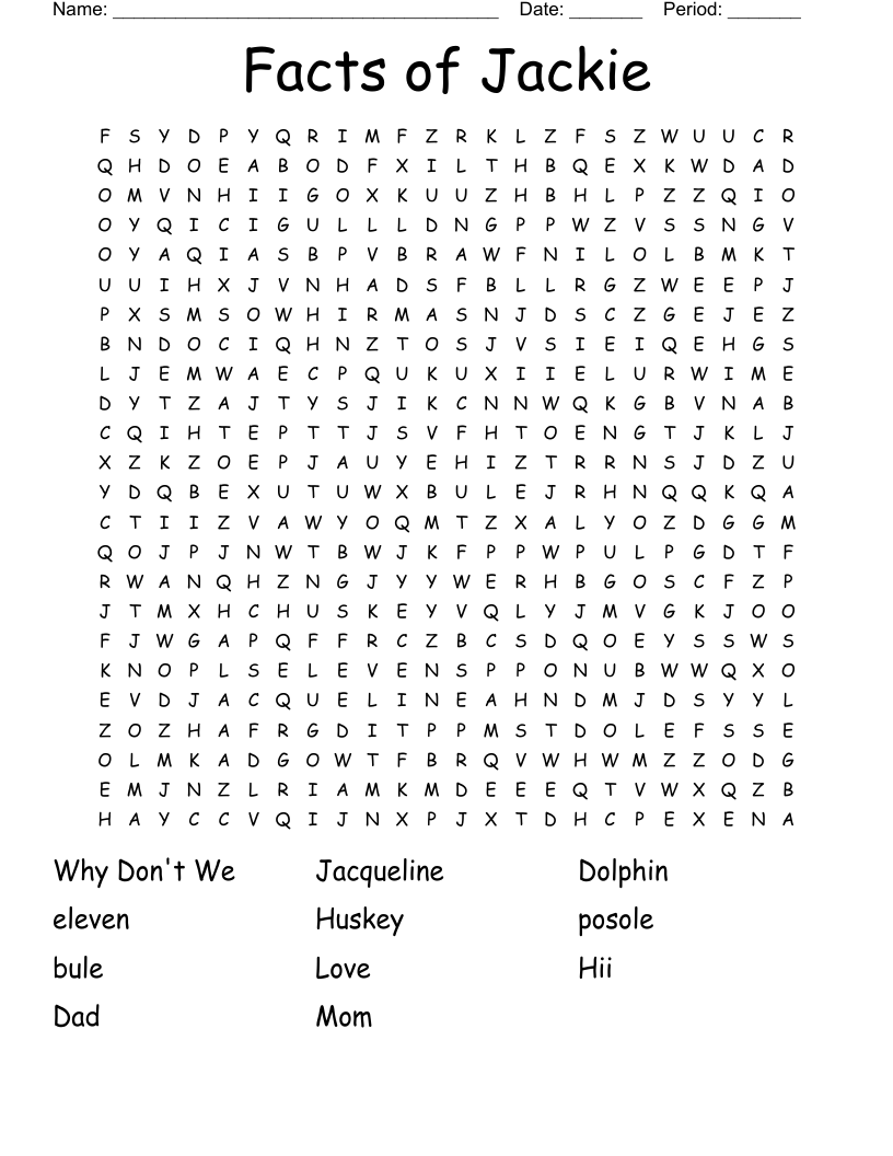 Facts of Jackie Word Search - WordMint