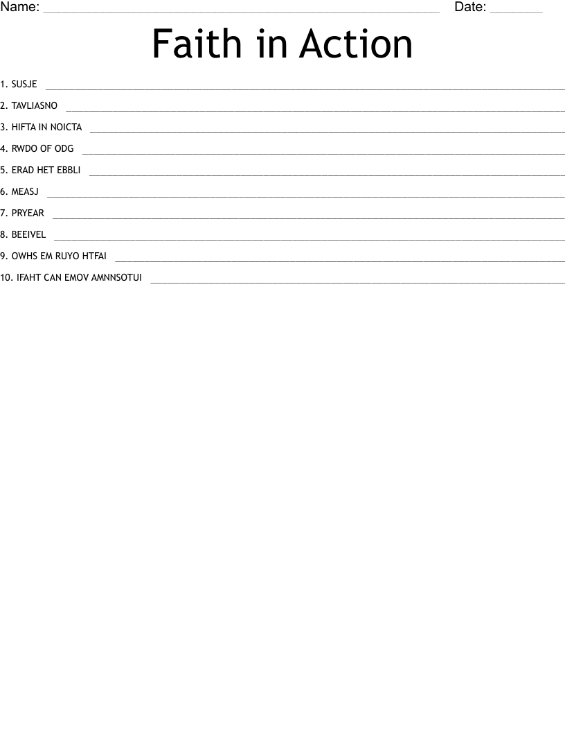 Faith in Action Word Scramble - WordMint