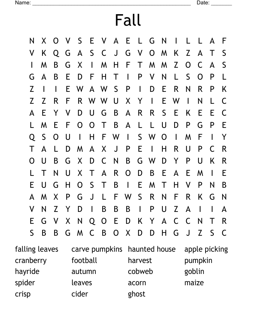Fall Word Search WordMint