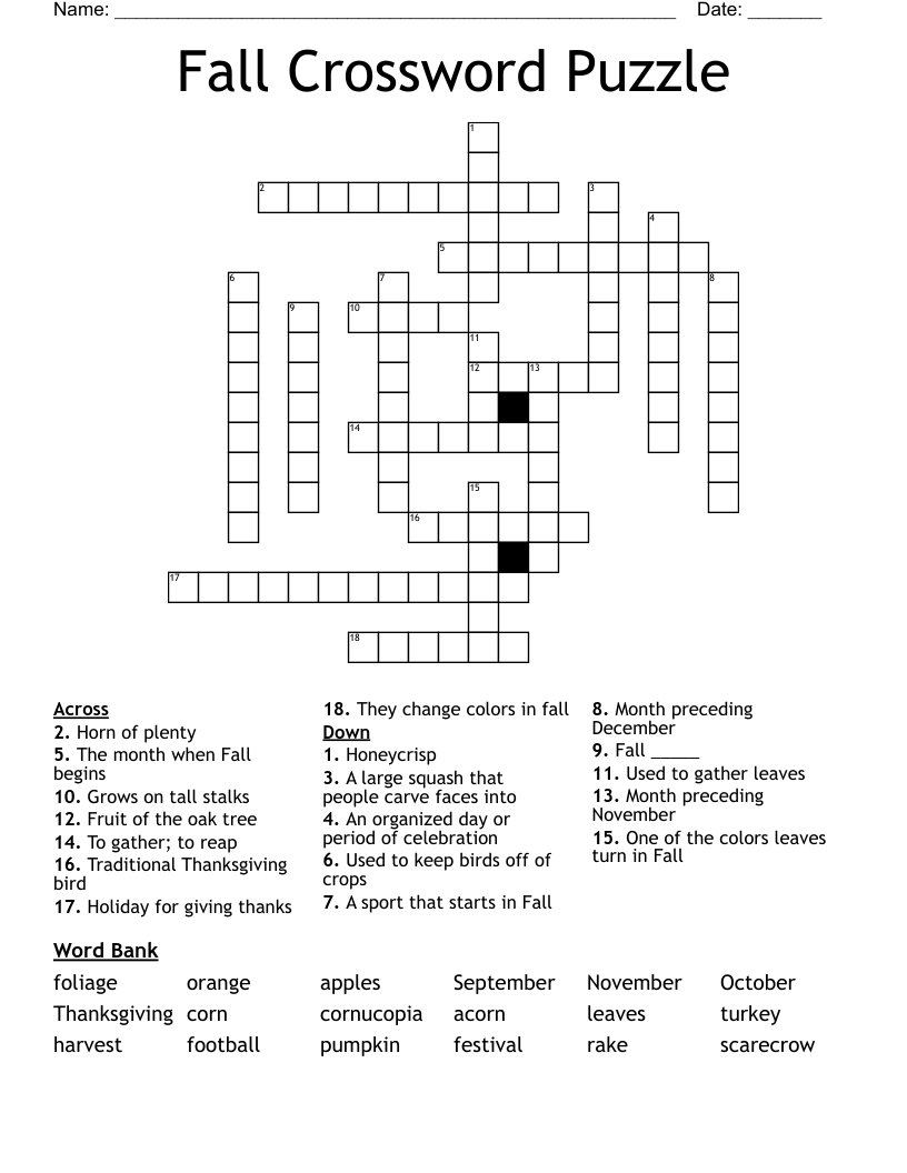 Fall Crossword Puzzles Printable Printable World Holiday