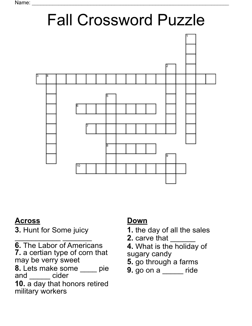 Fall Crossword Puzzle - WordMint