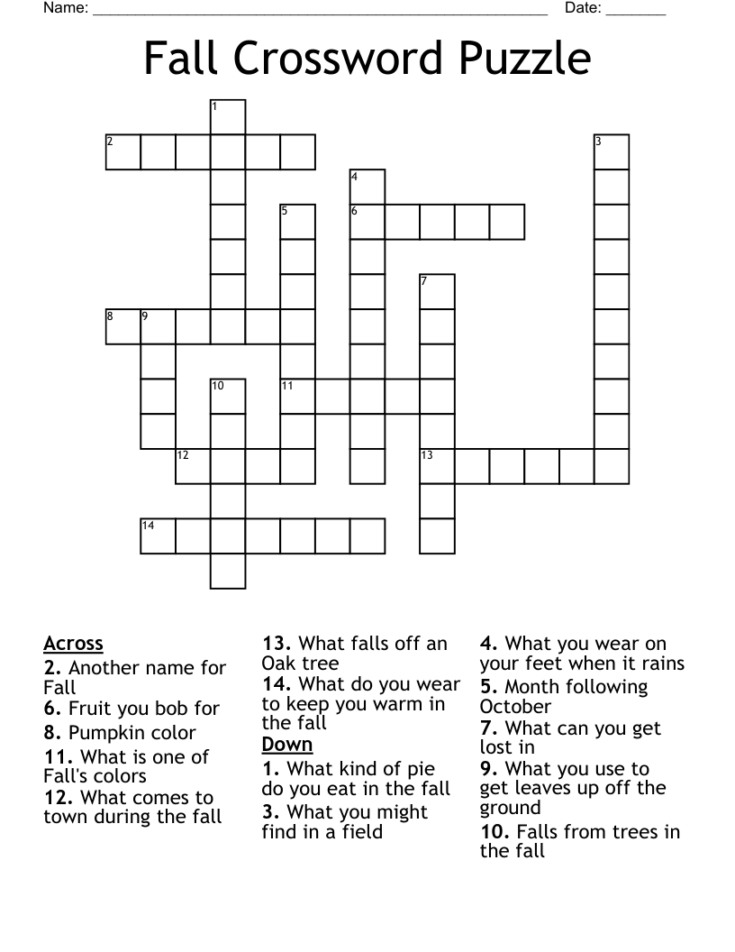 Fall Crossword Puzzle - WordMint