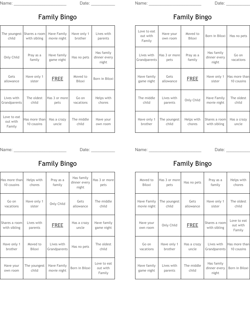 Family Bingo - WordMint