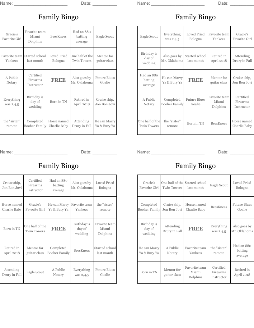 Family Bingo - WordMint