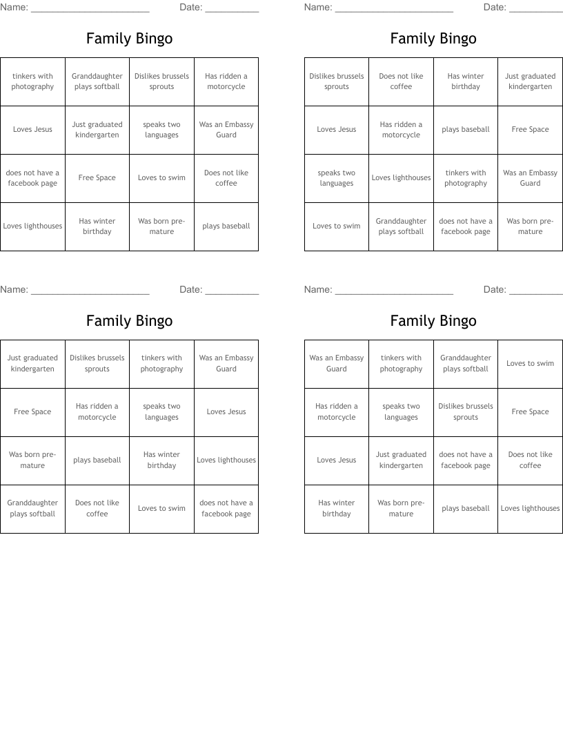 Family Bingo - WordMint