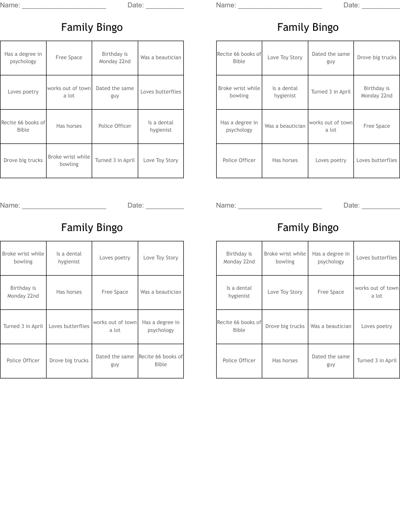 Family Bingo - WordMint