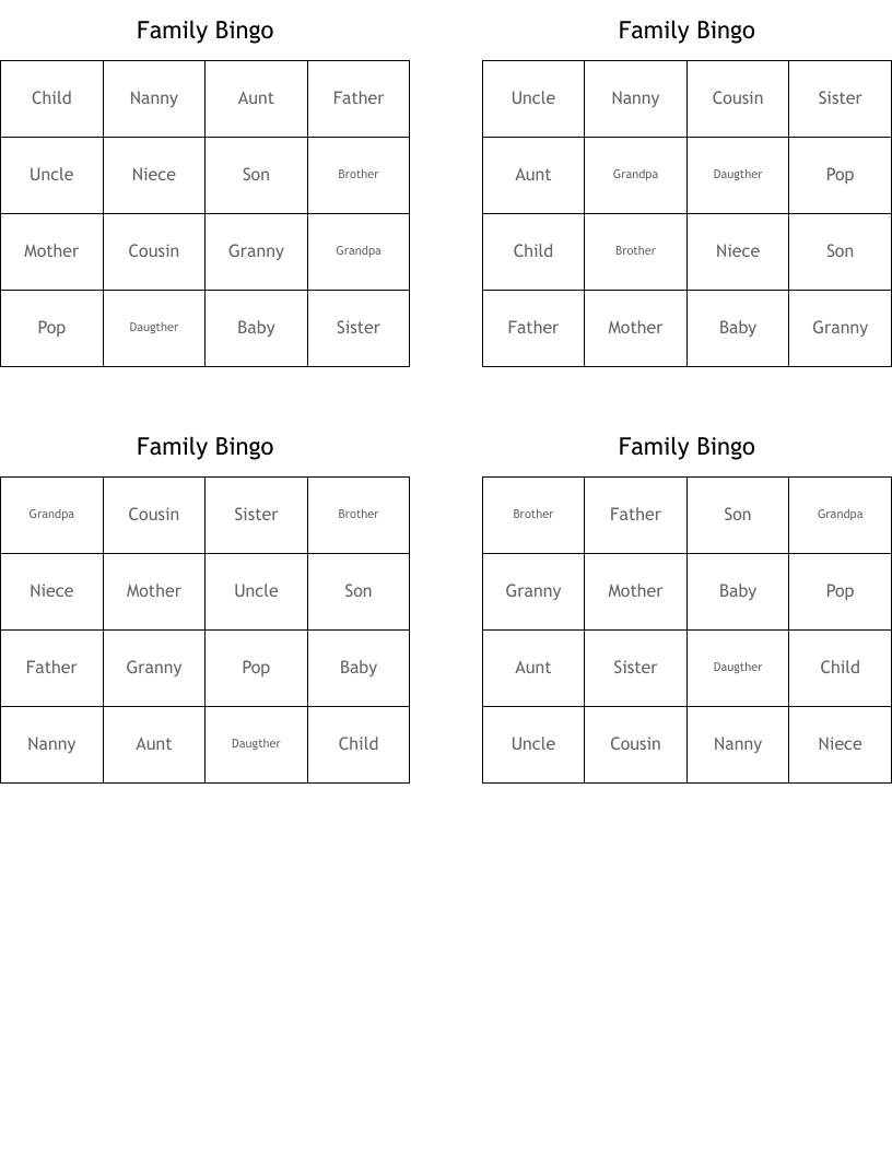 Family Bingo - WordMint