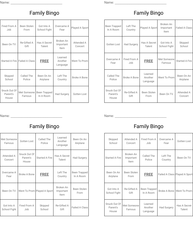 Family Bingo - WordMint