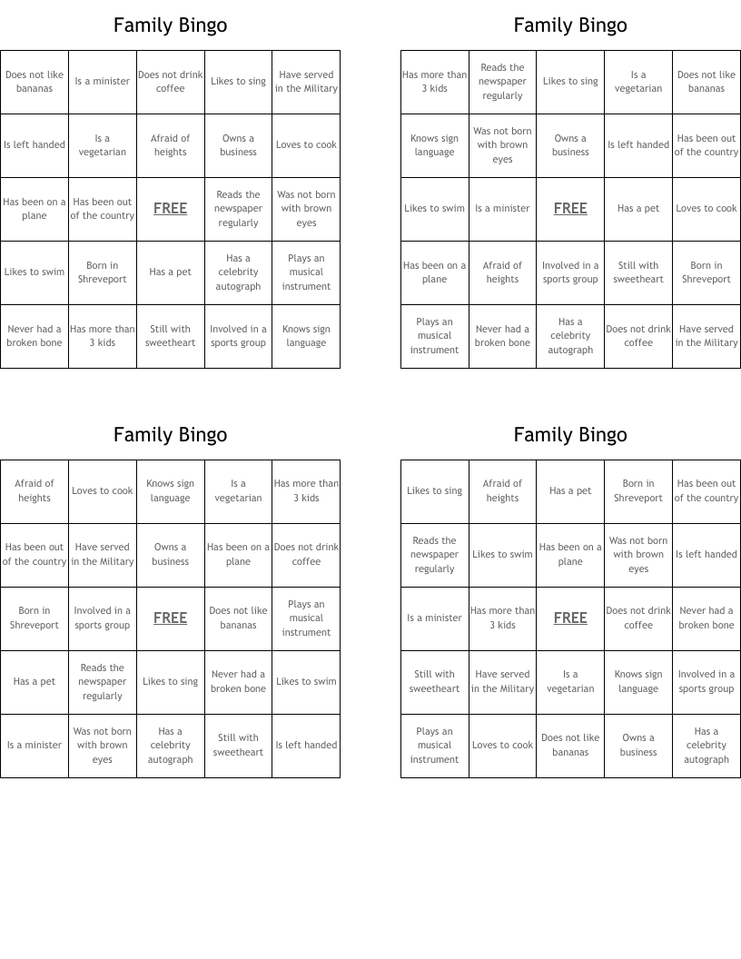 Family Bingo - WordMint