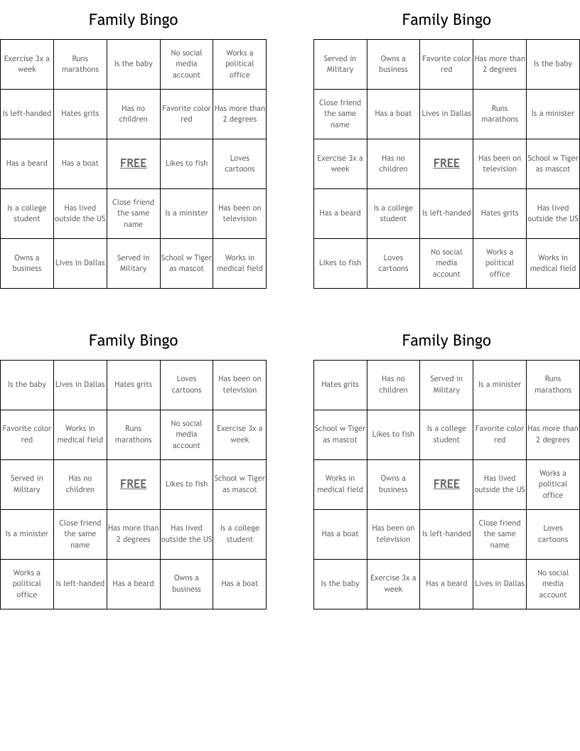 Family Bingo - WordMint