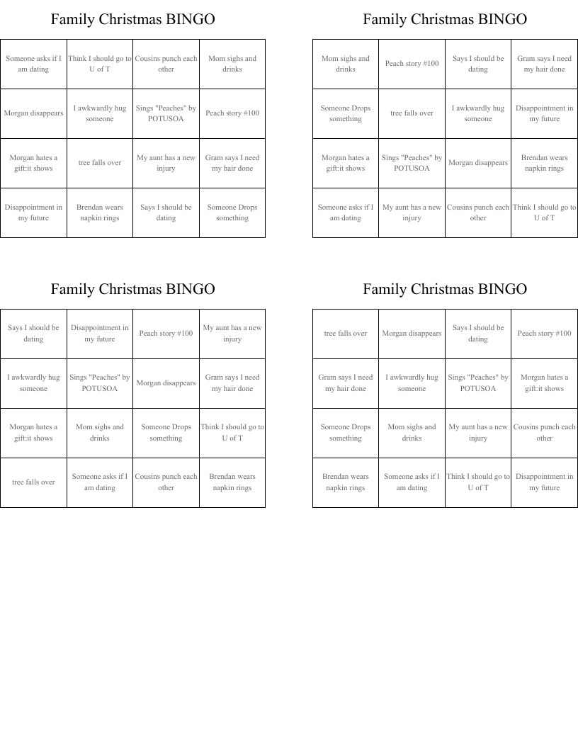 Family Christmas BINGO - WordMint