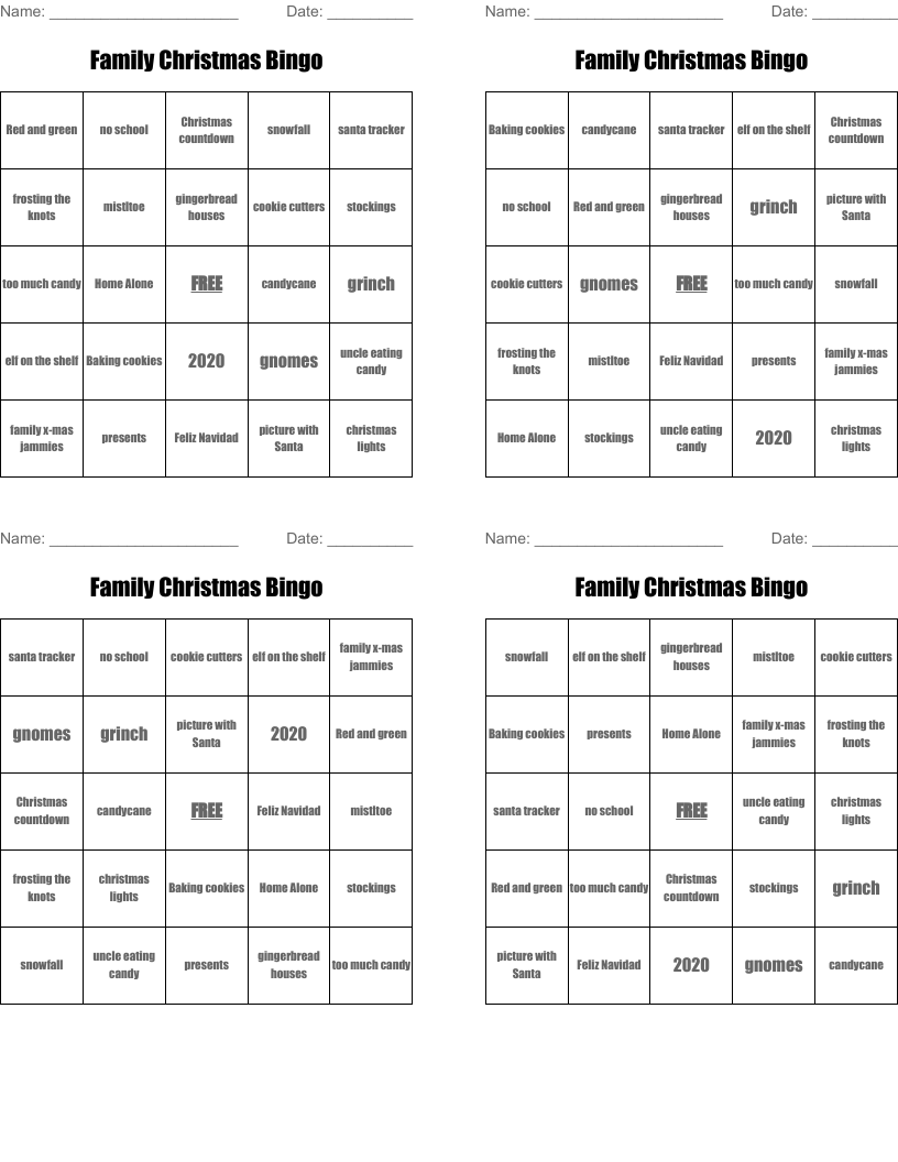 Family Christmas Bingo - WordMint