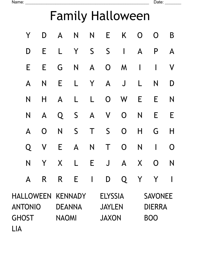 Family Halloween Word Search - WordMint