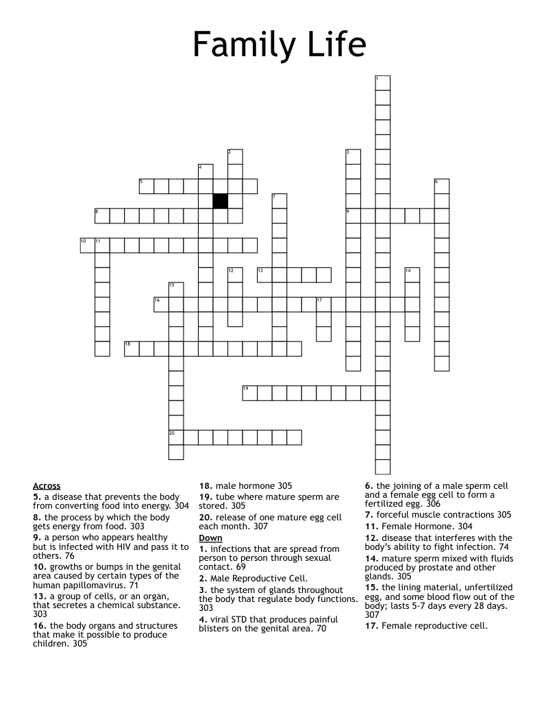 Family Life Crossword - WordMint