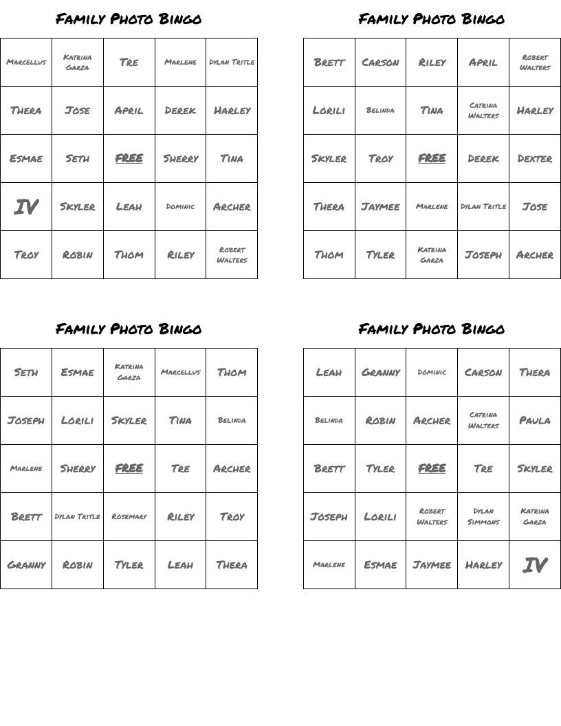 Family Photo Bingo - WordMint
