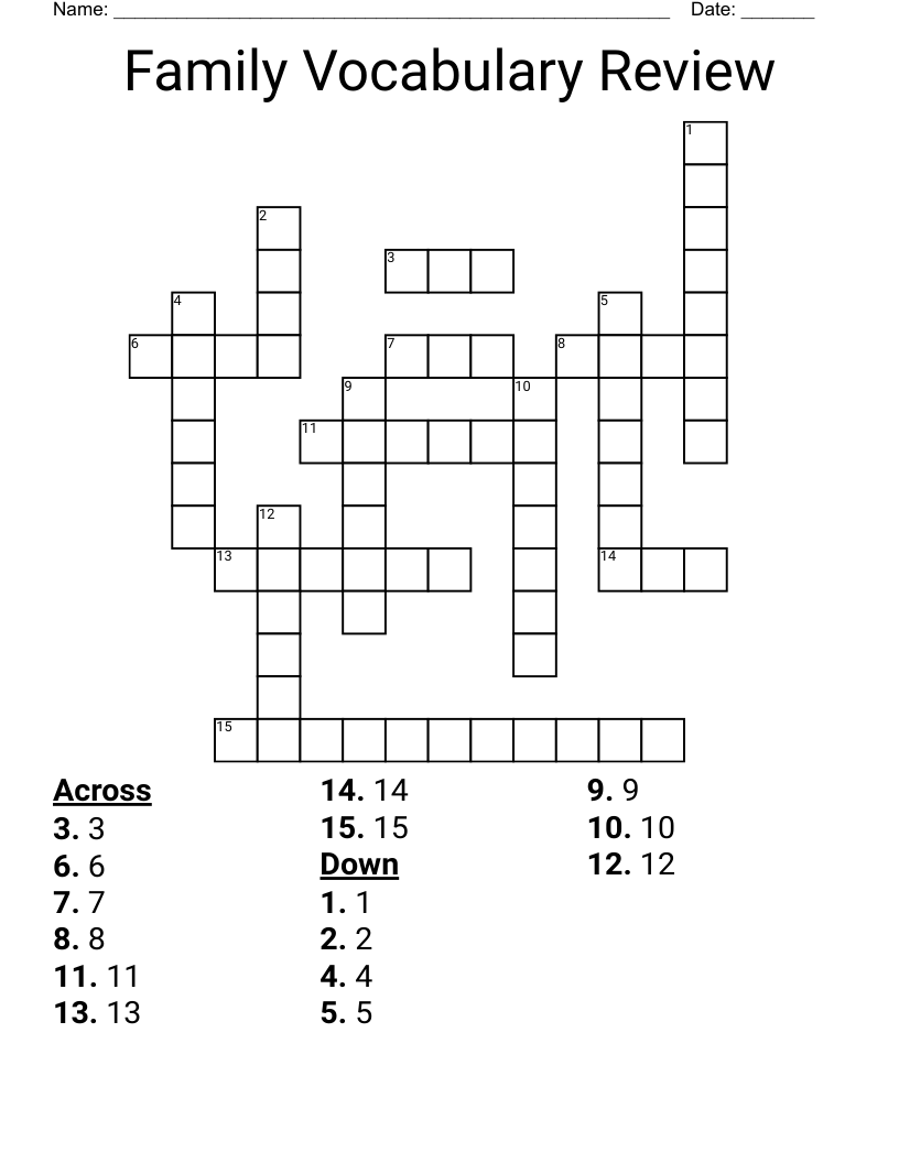 Family Vocabulary Review Crossword - WordMint