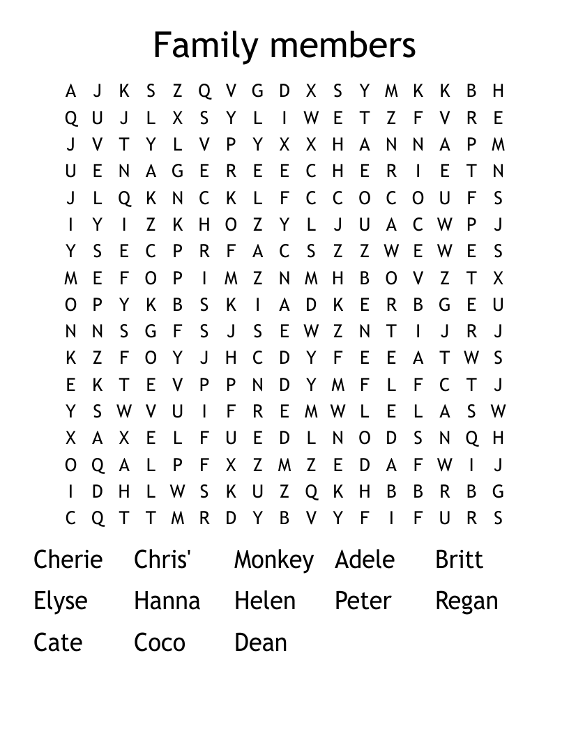 Family members Word Search - WordMint