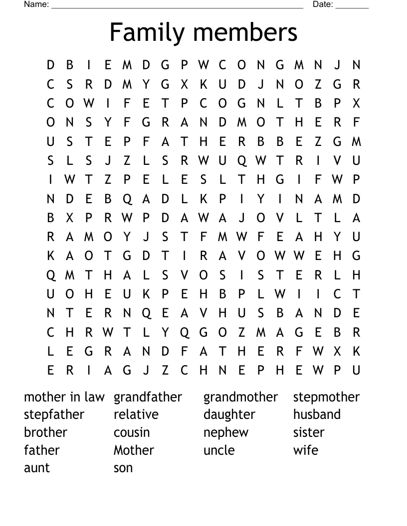 Family Members Word Search WordMint