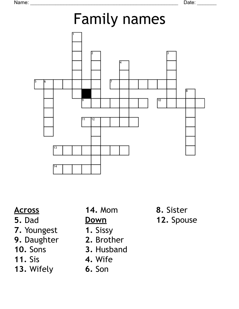 Family names Crossword - WordMint