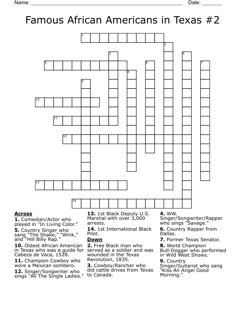 Famous African Americans in Texas #2 Crossword - WordMint