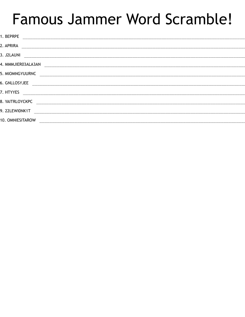 Famous Jammer Word Scramble! - WordMint