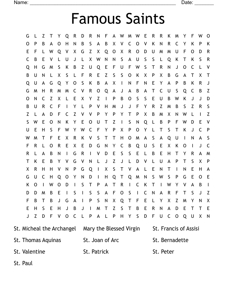 All Saints Day Word Search