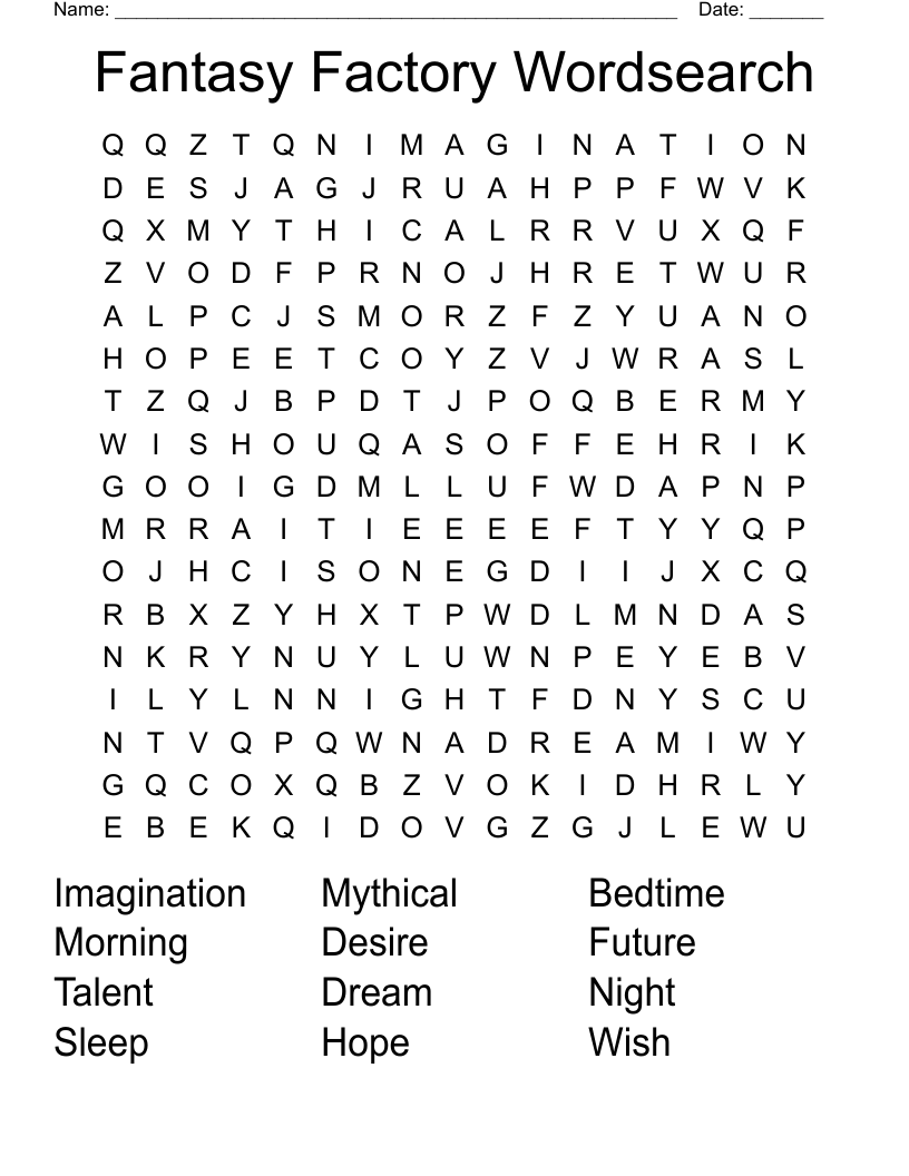 Fantasy Factory Wordsearch - WordMint