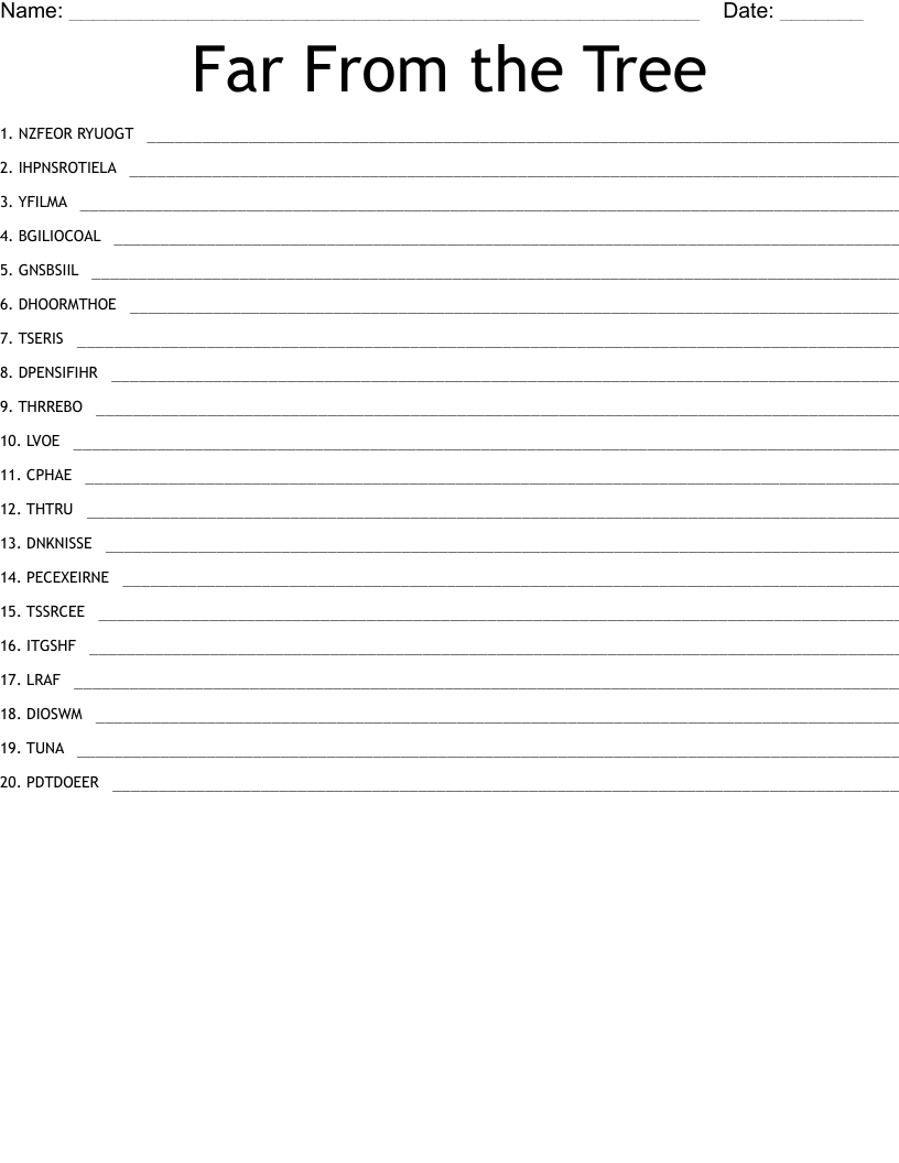 Far From the Tree Word Scramble - WordMint