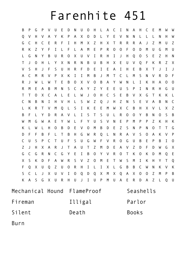 Farenhite 451 Word Search - WordMint