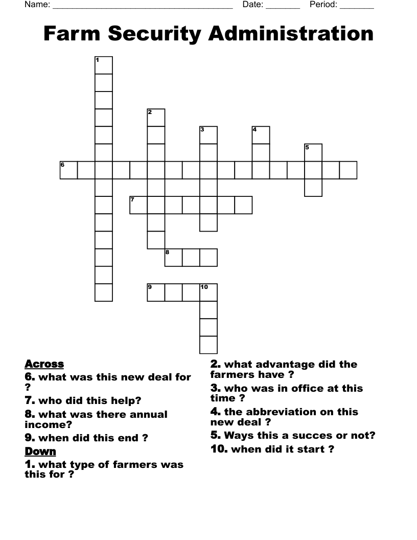 Farm Security Administration Crossword - WordMint