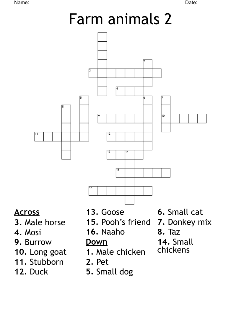 Farm animals 2 Crossword - WordMint