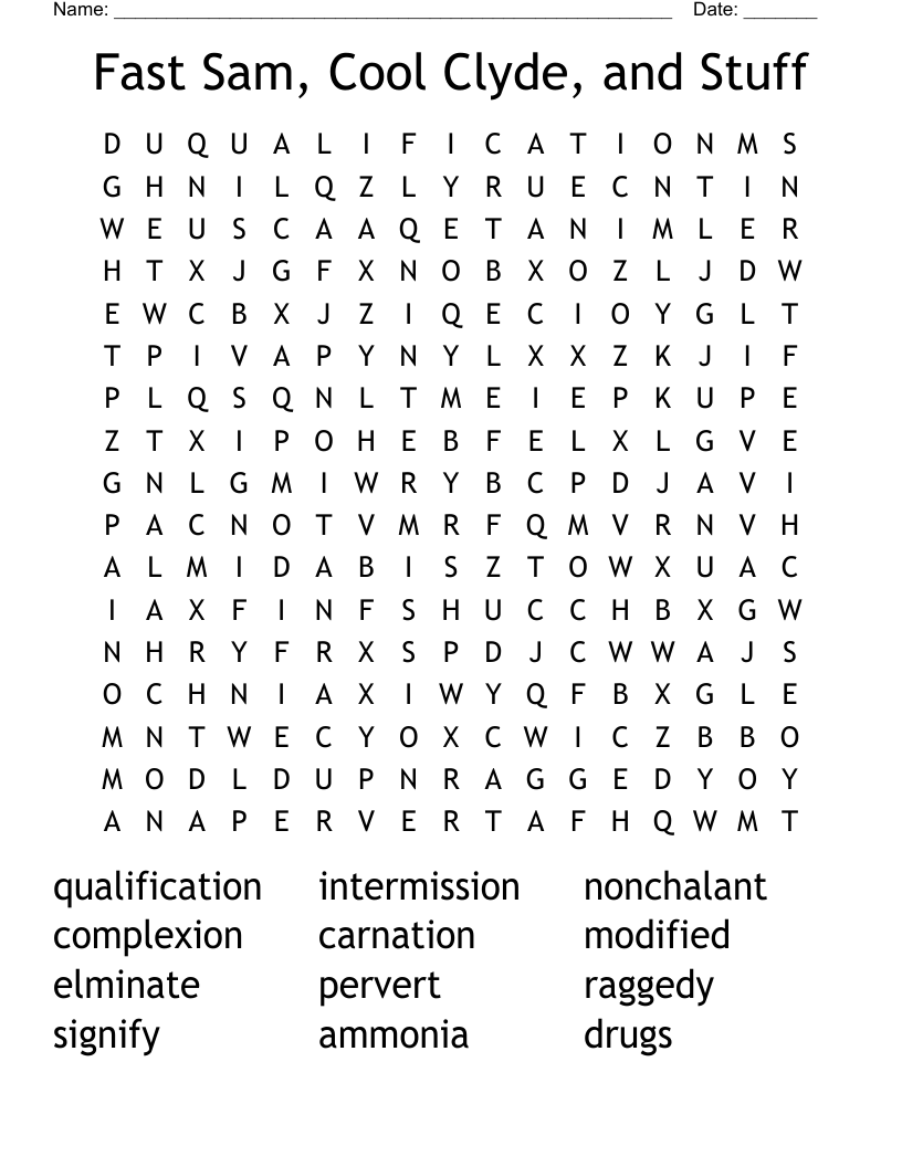 Fast Sam, Cool Clyde, and Stuff Word Search - WordMint