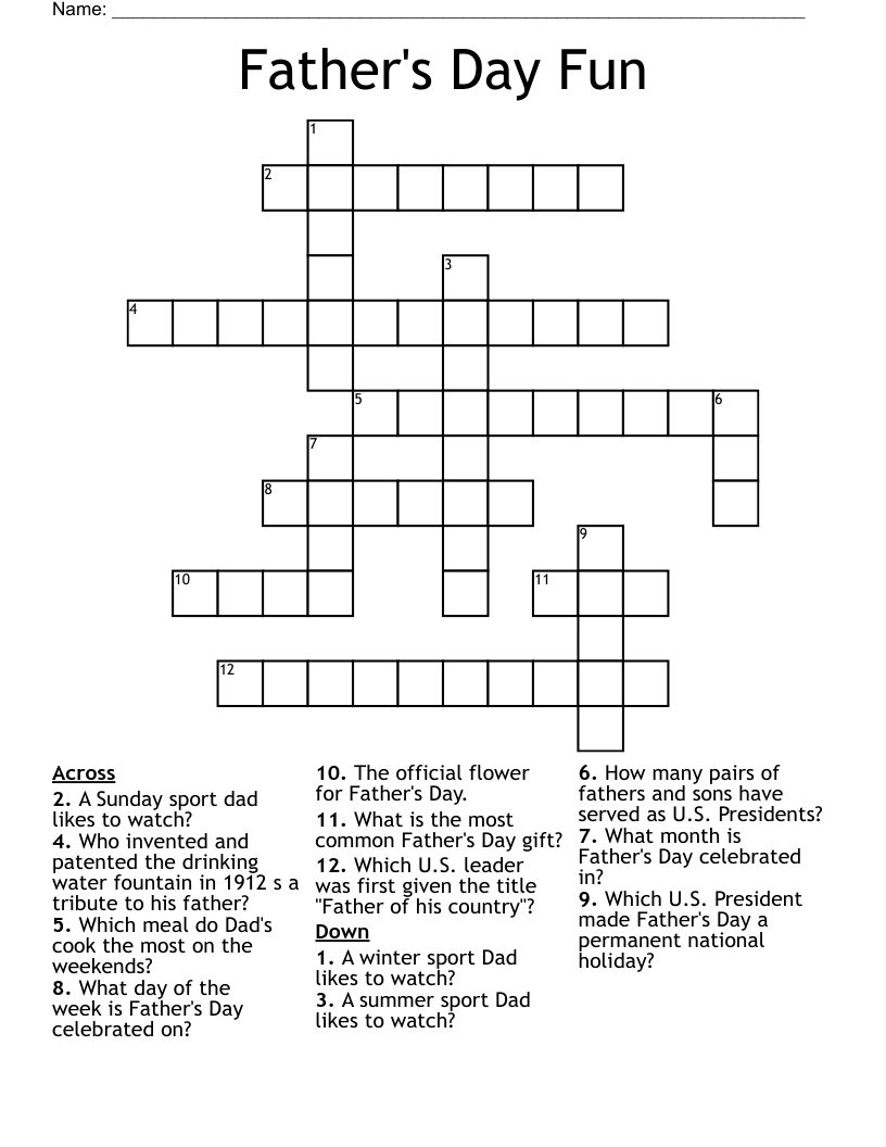 Father's Day Fun Crossword - WordMint